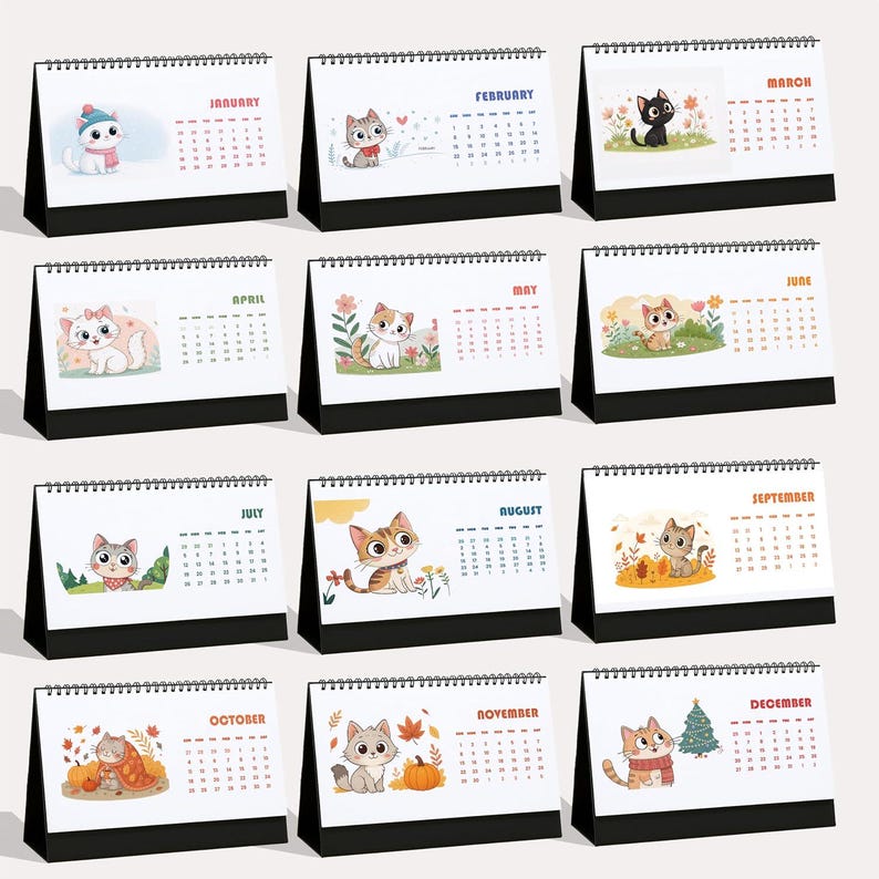 Kawaii Cat Desk Calendar 2026-2027 + Excel Shortcuts Desk Pad - Etsy