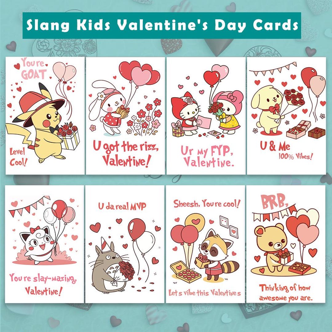 Kawaii & Cool Slang Valentines Day Card Funny Printable Classroom ...