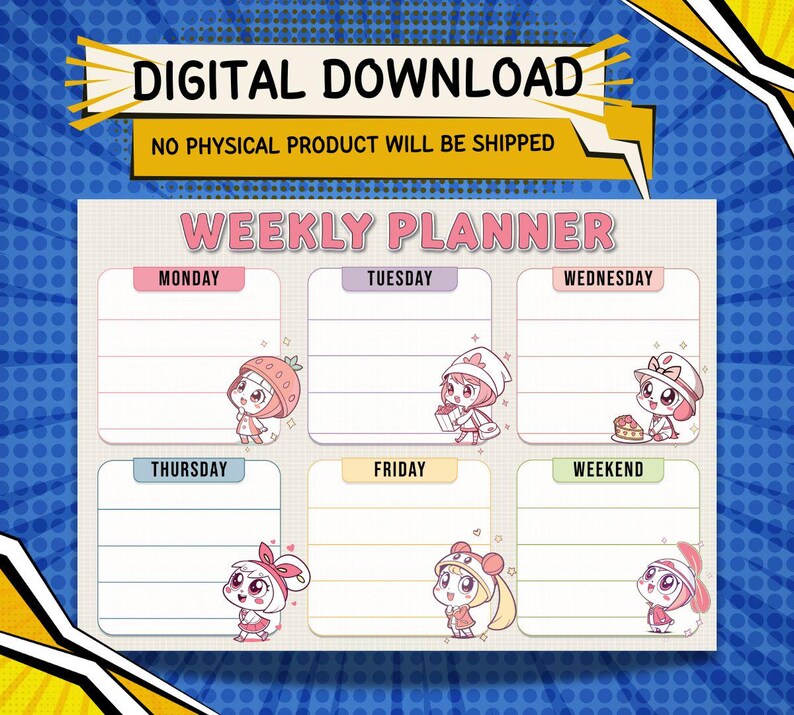 Cute Kawaii Kids Weekly Calendar Printable, Homeschool Schedule ...