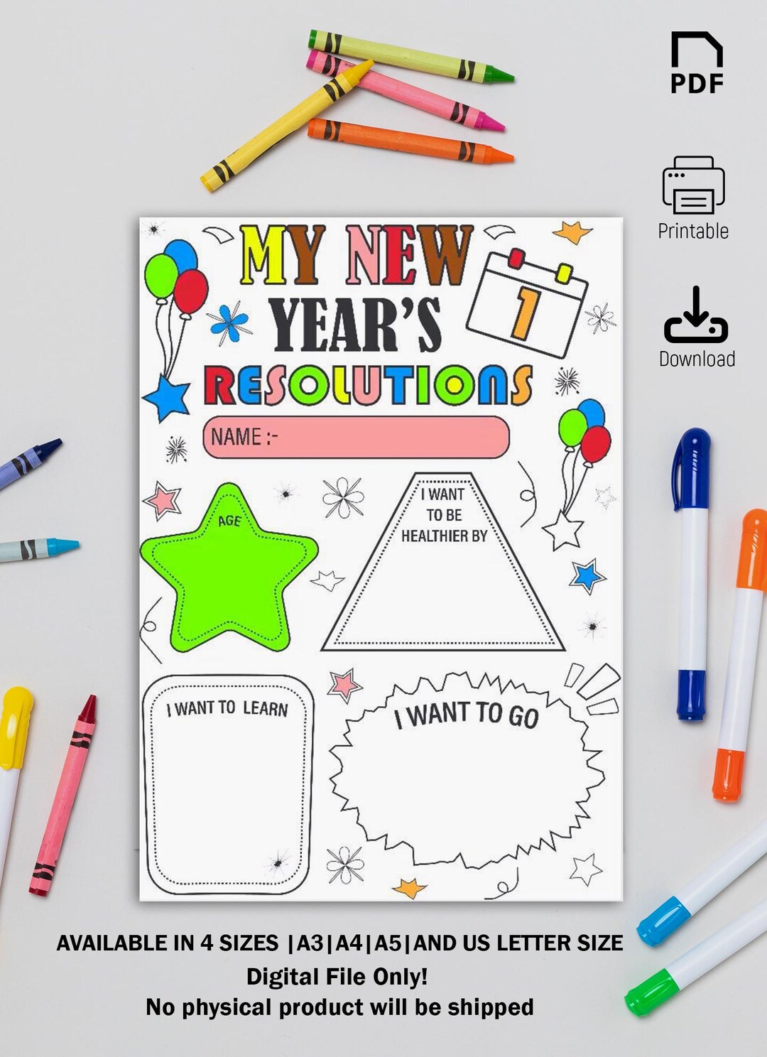 New Years Resolution 2025 for Kids | Instant Download | Digital File ...