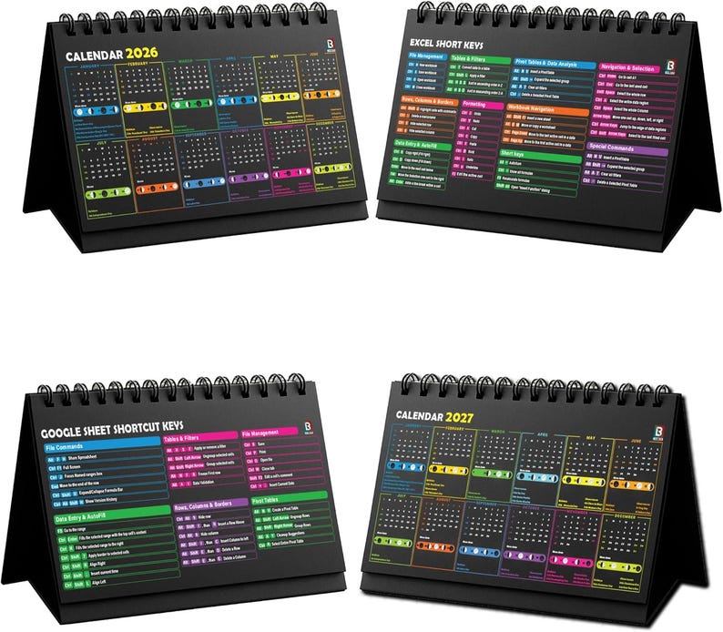 Kawaii Cat Desk Calendar 2026-2027 + Excel Shortcuts Desk Pad - Etsy