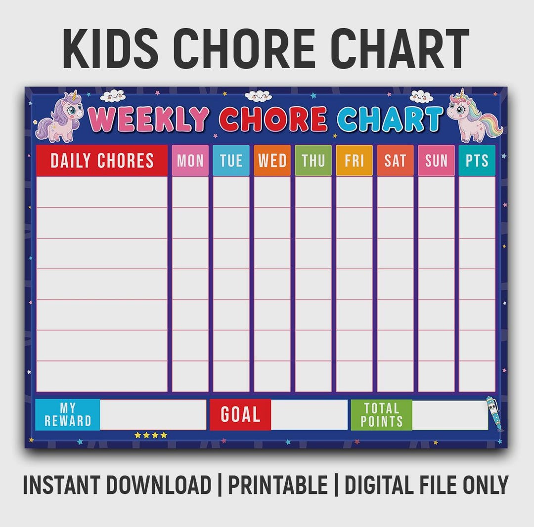 Cute Kawaii Weekly Chore Chart for Kids | Kids Weekly Responsibility ...