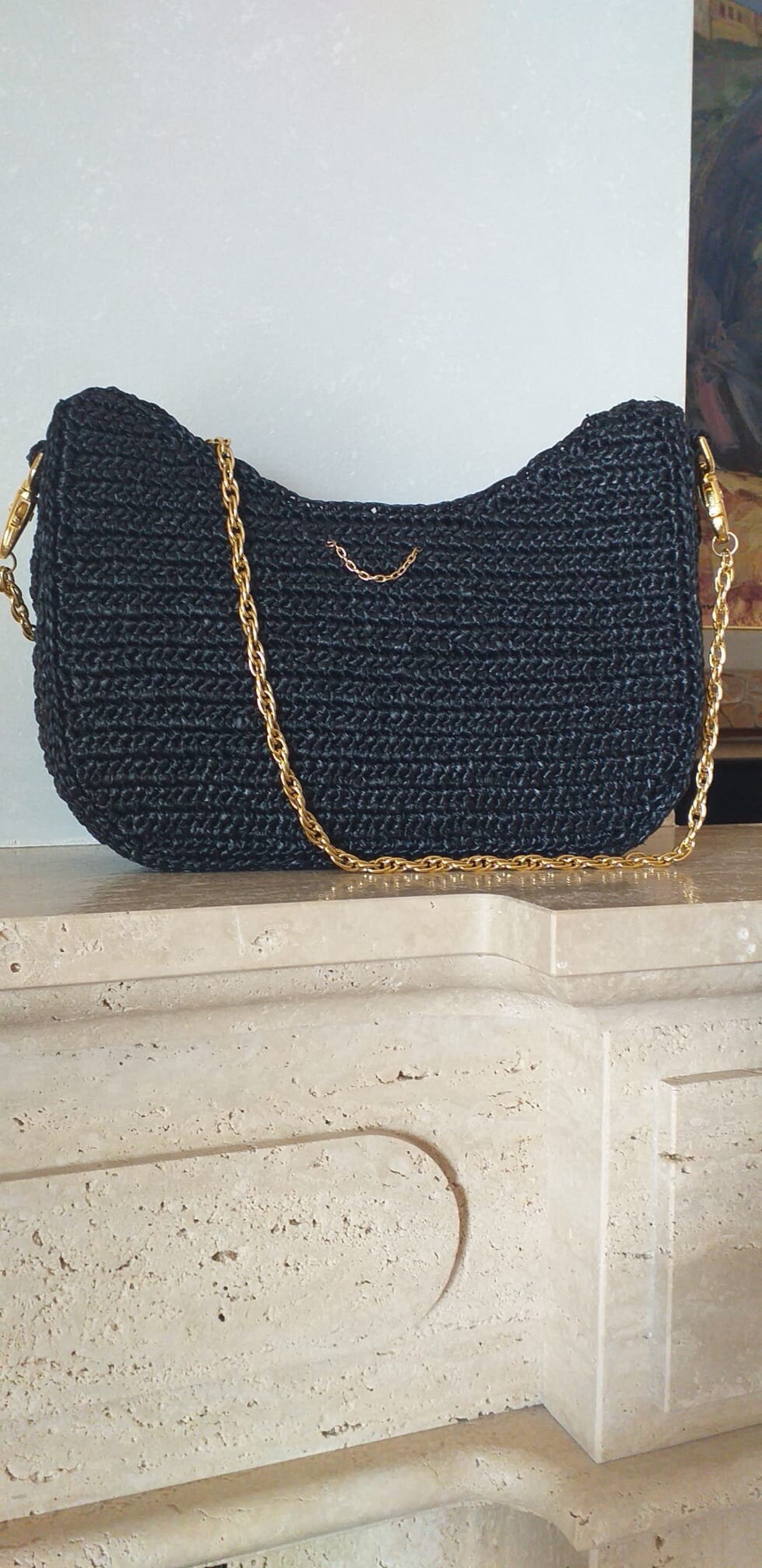 Black Raffia Handbag - Etsy