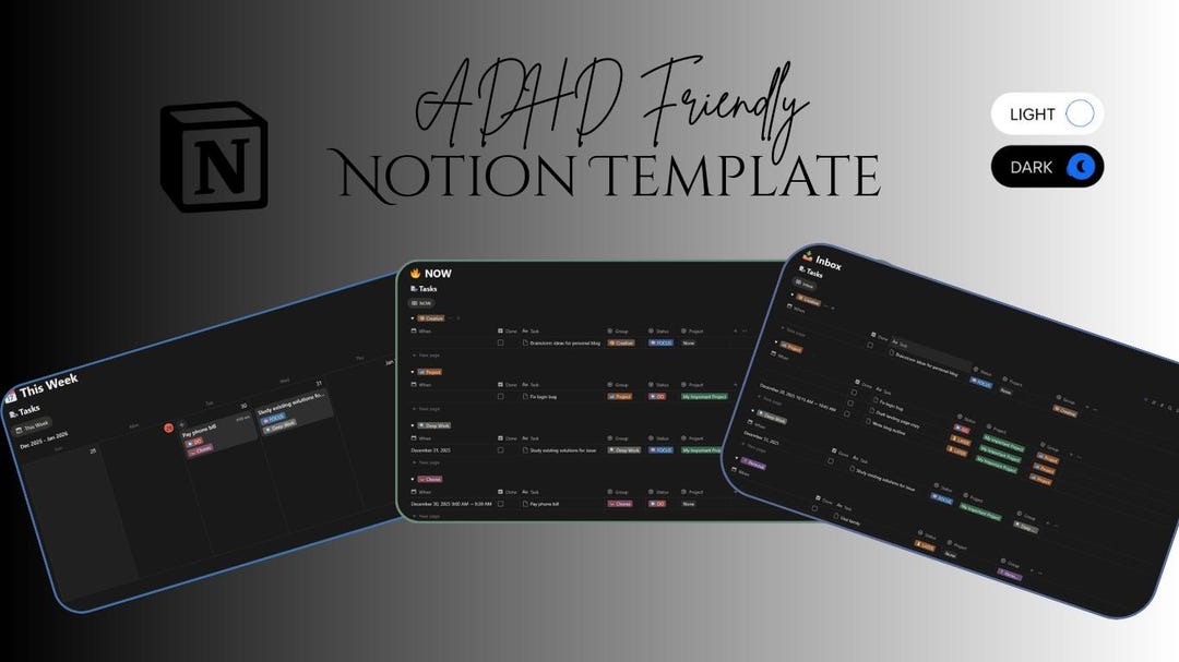 ADHD Friendly Notion Template - Task Planner - No Nonsense - Etsy