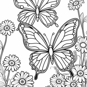 Butterfly and Flowers Coloring Page - Intricate Floral Line Art Digital ...