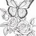 Butterfly and Flowers Coloring Page - Intricate Floral Line Art Digital ...