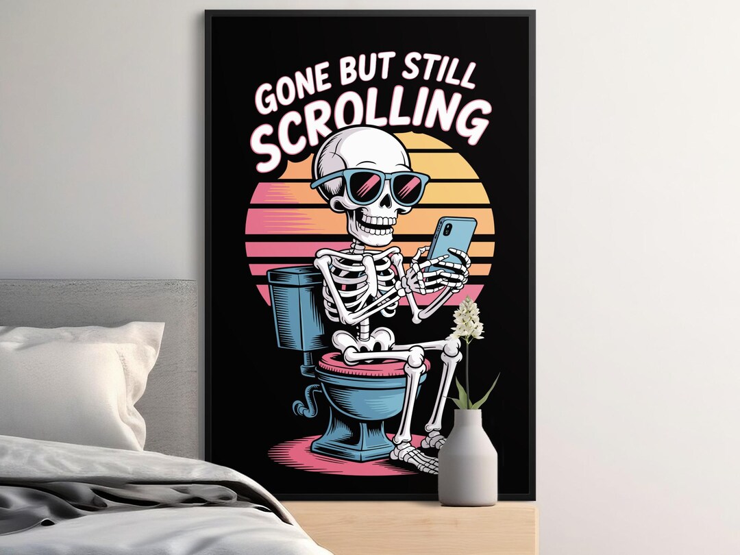 Funny Bathroom Decor Digital, Skeleton Art, Funny Home Decor ...
