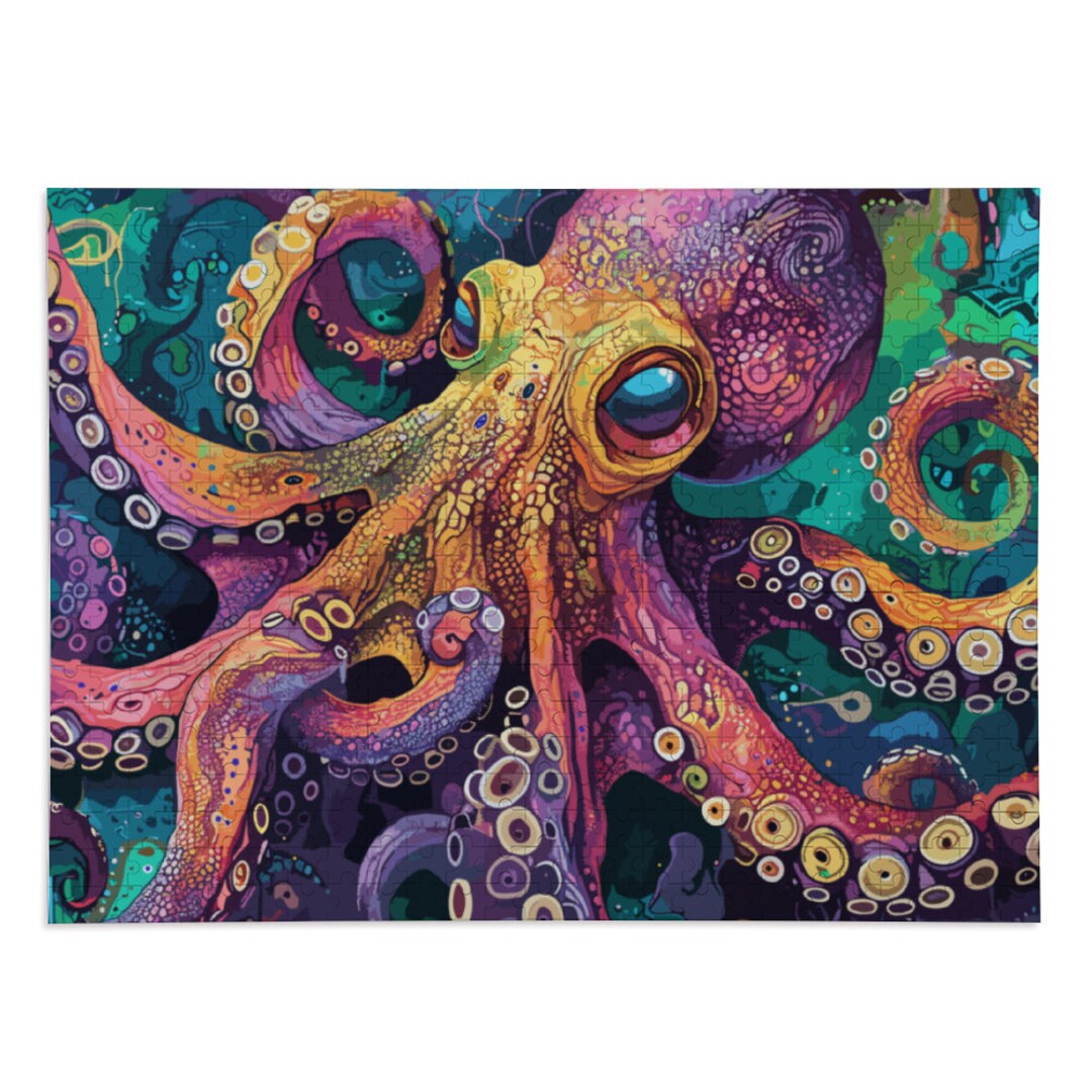 Colorful Octopus Art Wooden Jigsaw Puzzle, Challenging Rectangular Game ...