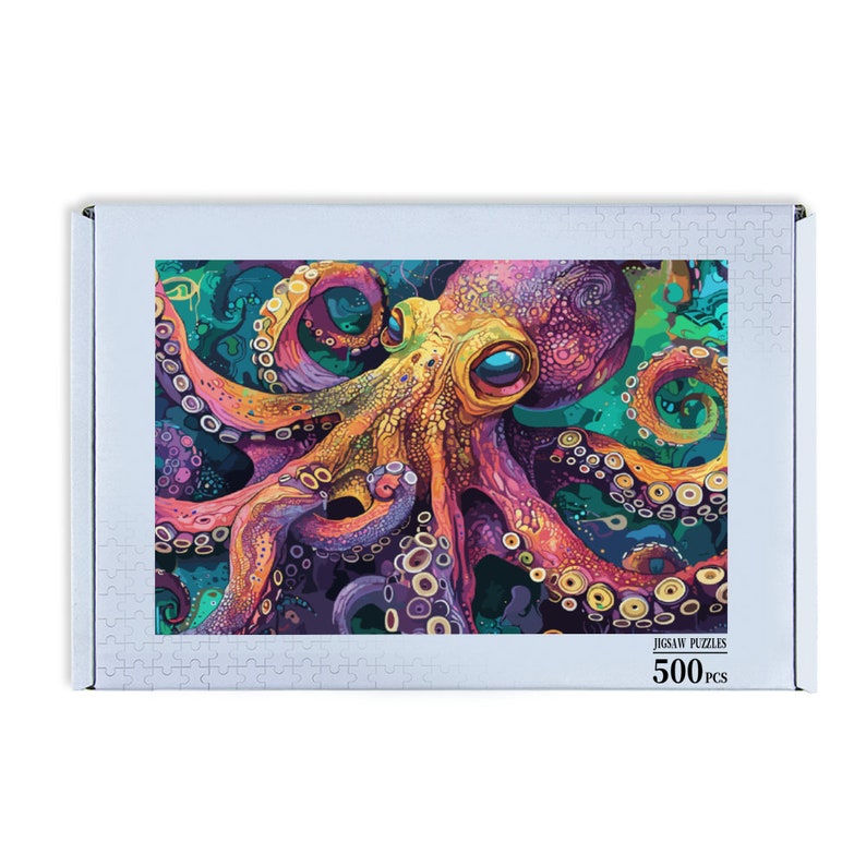 Colorful Octopus Art Wooden Jigsaw Puzzle, Challenging Rectangular Game ...