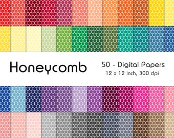 Honeycomb Hexagon Pattern Seamless Digital Paper Set Rainbow Colours ...