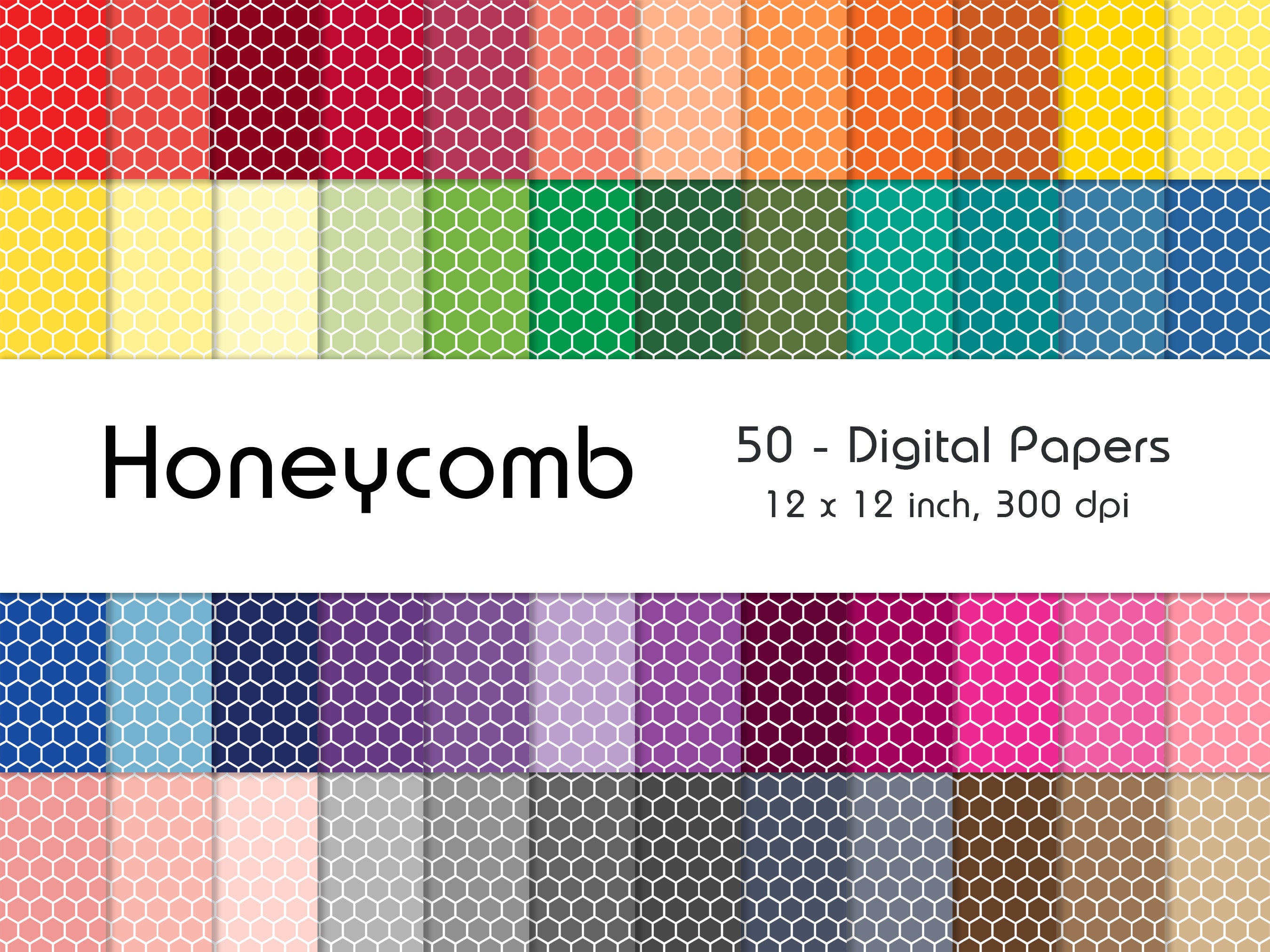 Honeycomb Hexagon Pattern Seamless Digital Paper Set Rainbow Colours ...
