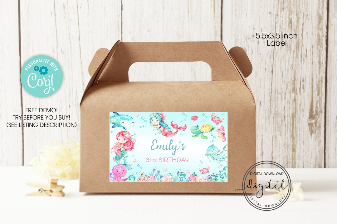 Editable Under the Sea Gable Box Label, Party Favor, Gift Box Label, Gable Box Sticker Party ...