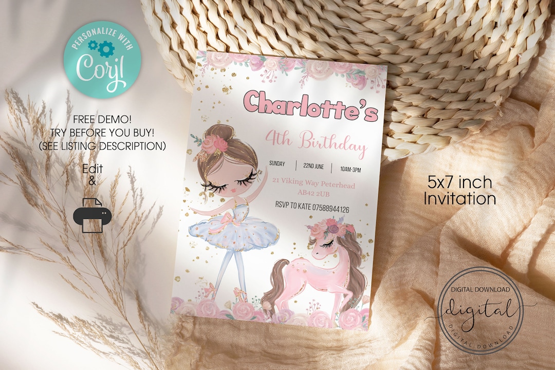 Ballerina Birthday Invitation INSTANT DOWNLOAD Template Ballerina ...