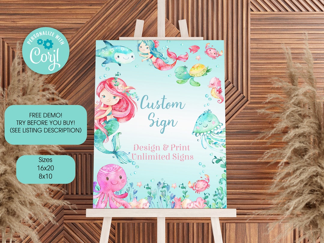 Mermaid Birthday Welcome Sign, Under the Sea, Custom Printable (digital ...