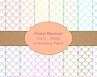Mermaid Scales Seamless Paper, Solid Colors, Scrapbook Paper (digital ...