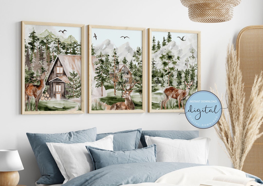 Woodland Animals Nursery Prints Set, Forest Deer Art (digital Download ...