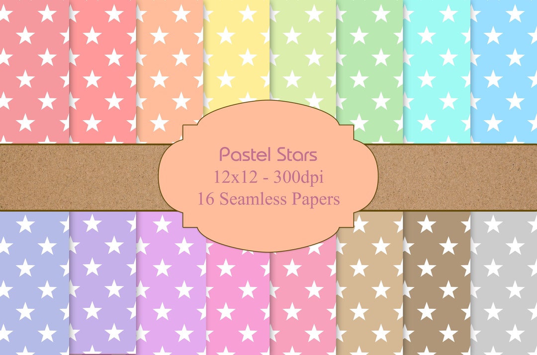 Solid Pastel Stars Digital Seamless Paper, Pastel Stars Seamless Solid ...