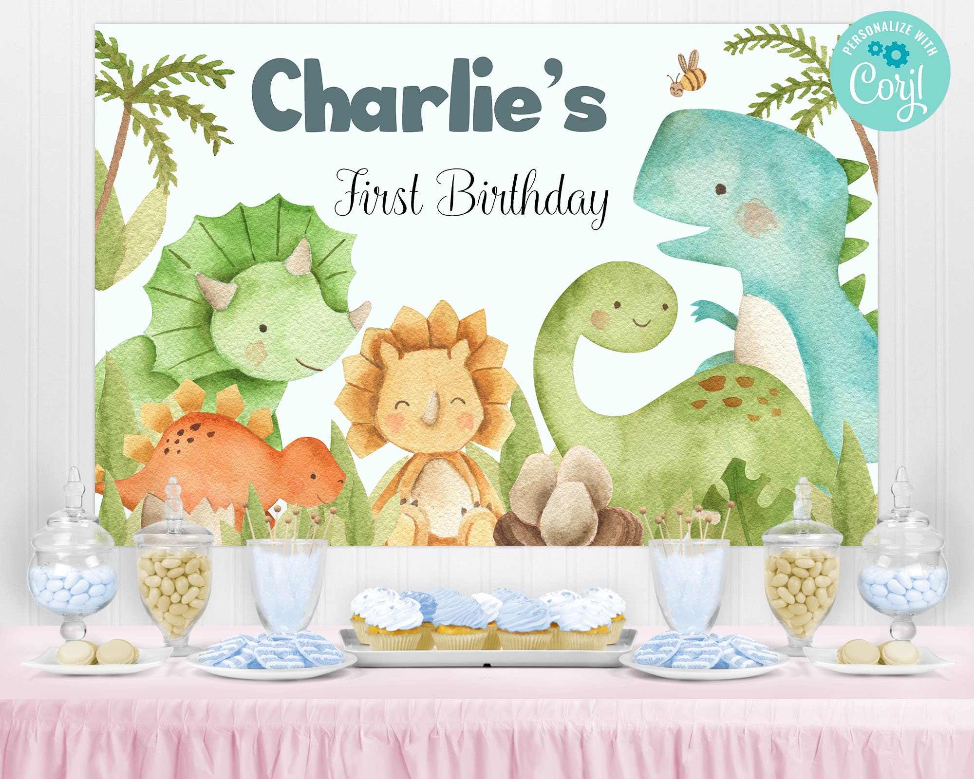 Dinosaur Birthday Backdrop Digital, Dinosaur Birthday Party Decorations ...