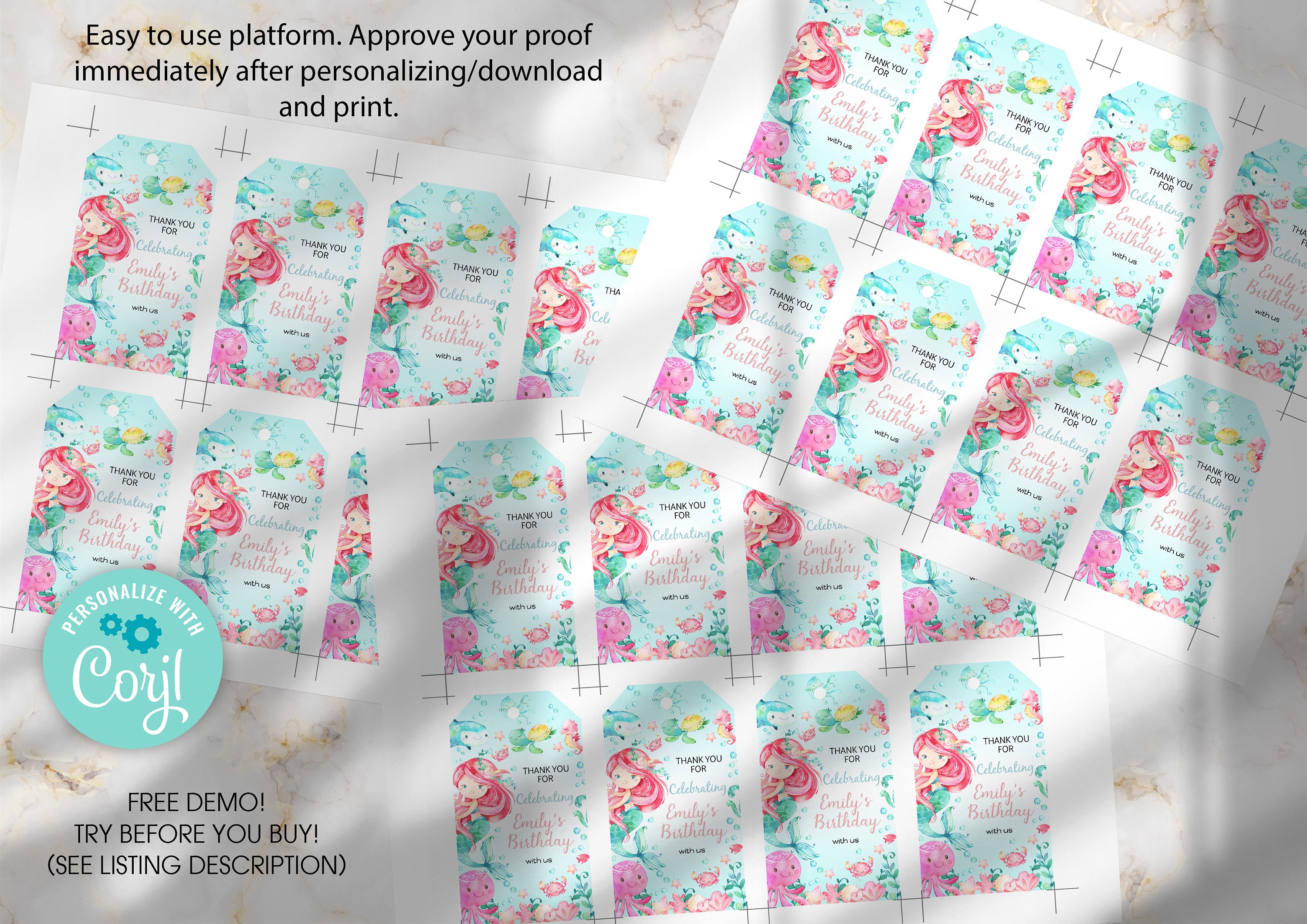 Editable PRINTABLE Mermaid Birthday Party Favour Tag, Under the Sea ...