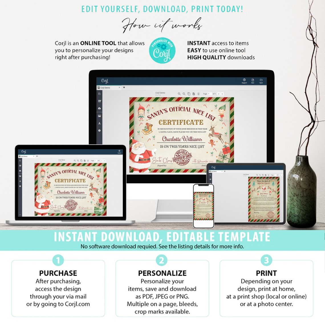 Editable Letter to Santa Set, Santa Letter Pack ,nice List Certificate ...
