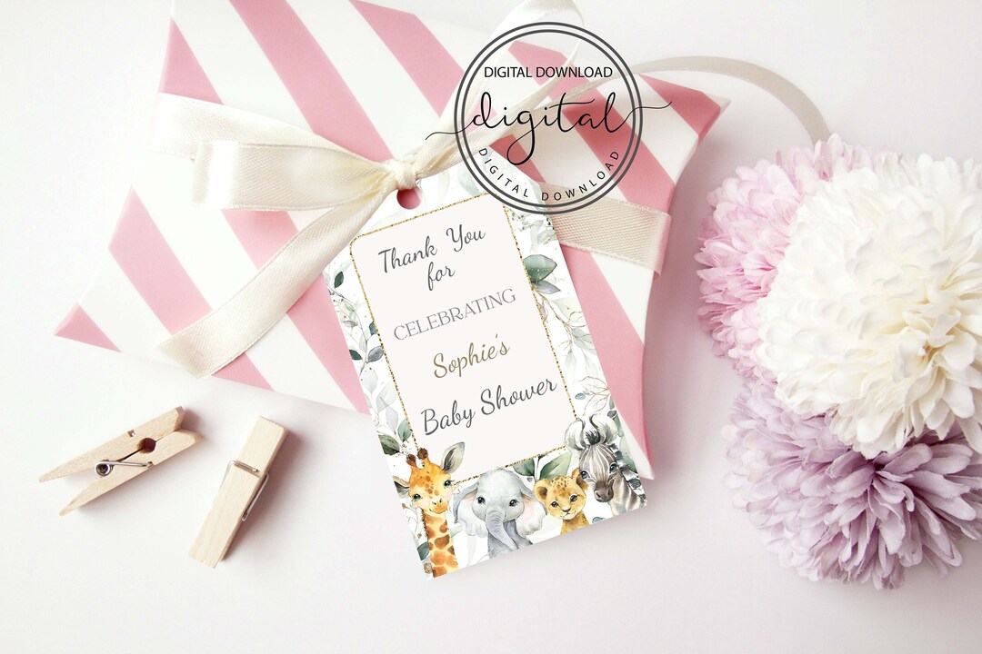 Personalised PRINTABLE Safari Jungle Baby Shower Favor Tag, Safari ...