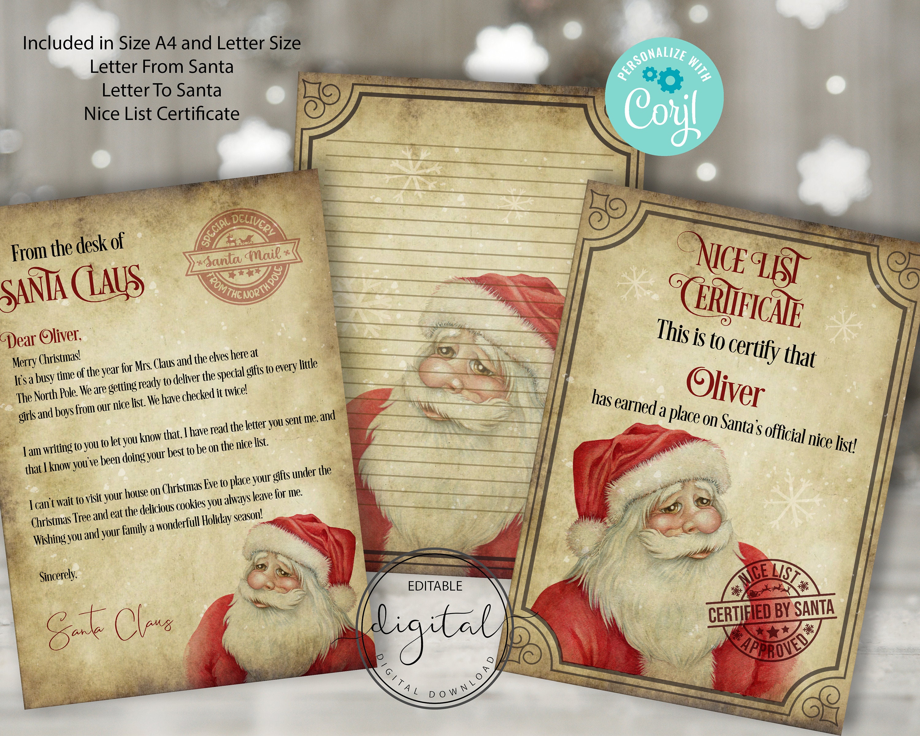 Editable Letter to Santa Set, Santa Letter Pack ,nice List Certificate ...