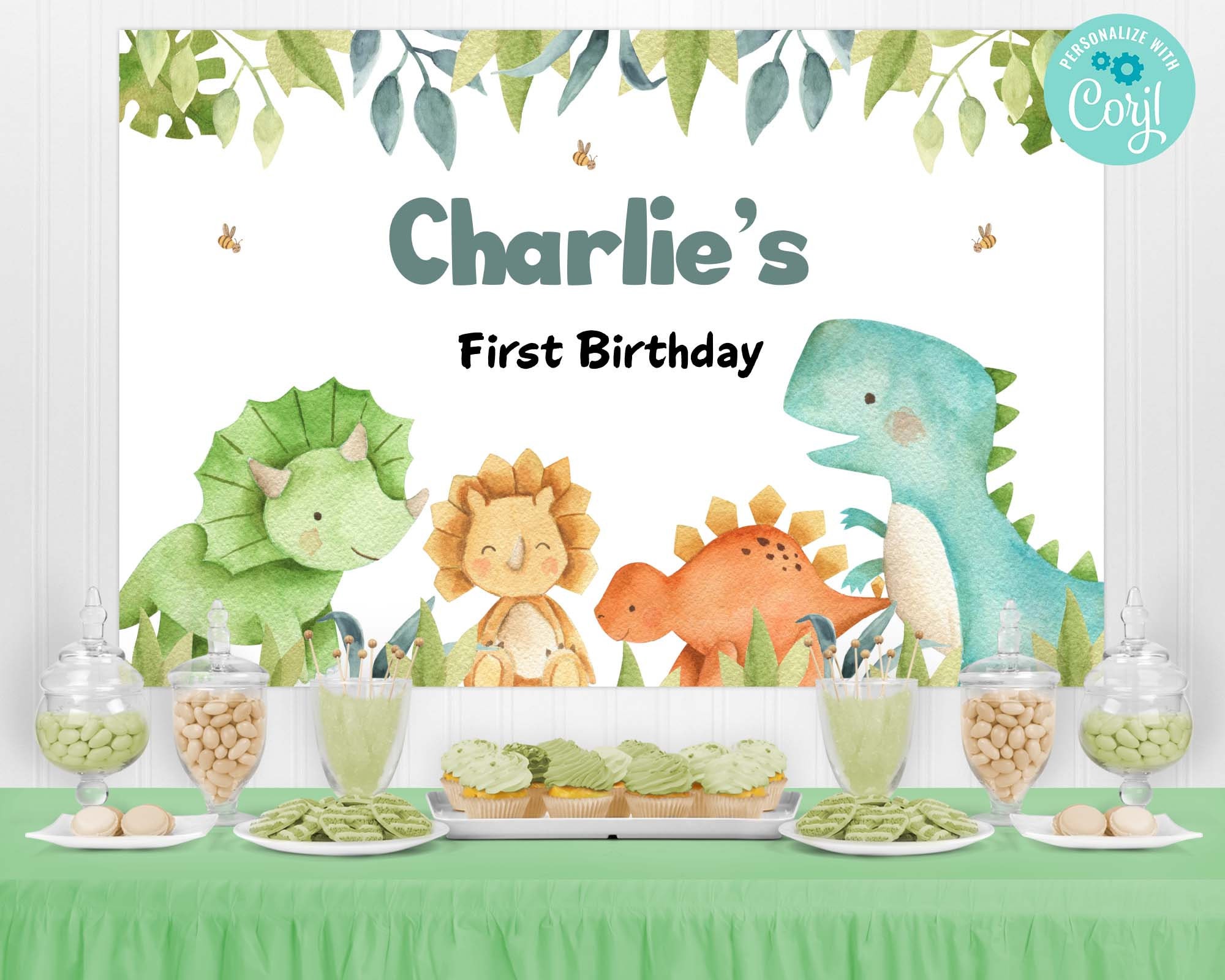 Dinosaur Birthday Backdrop Digital, Dinosaur Birthday Party Decorations ...