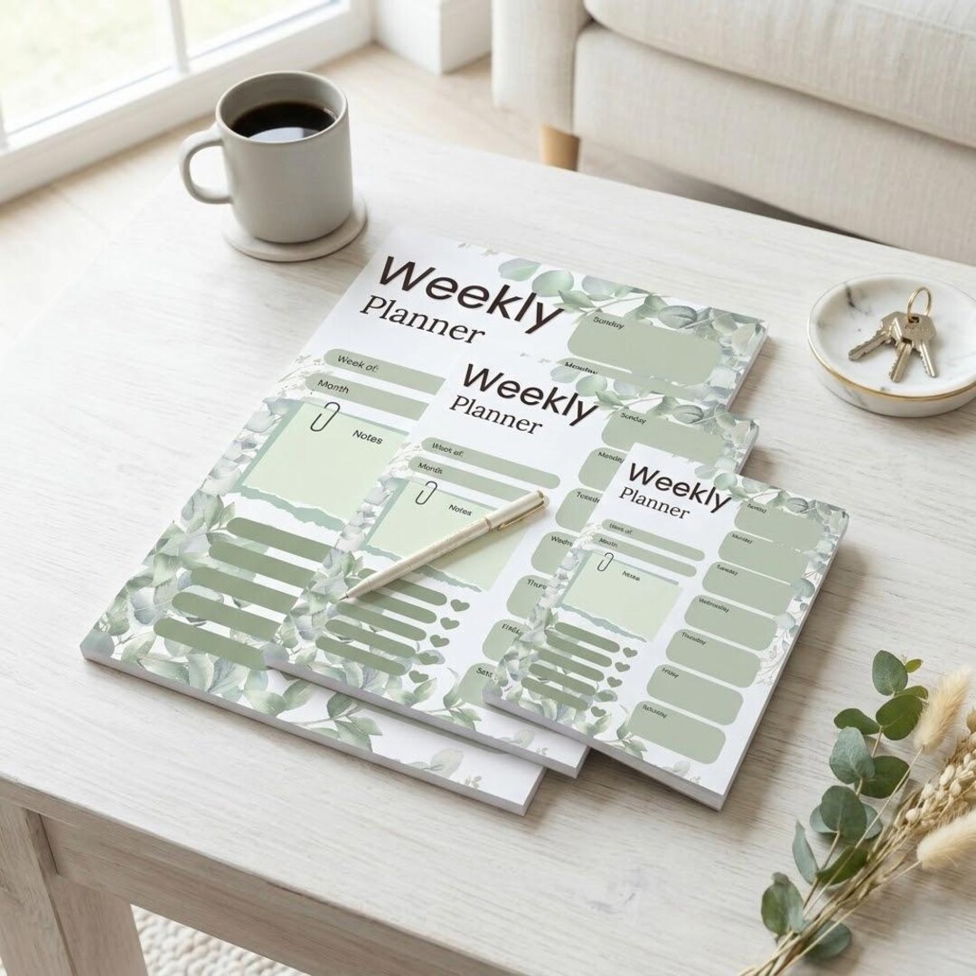 Eucalyptus Weekly Planner, Botanical Desk Schedule, Tear off Notepad ...