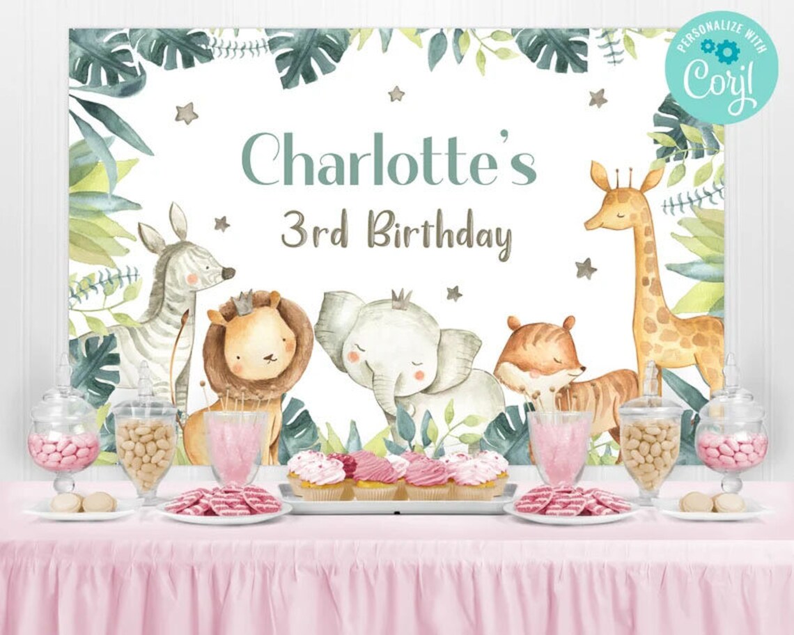 Safari Birthday Backdrop Digital, Safari Animals Birthday Party ...
