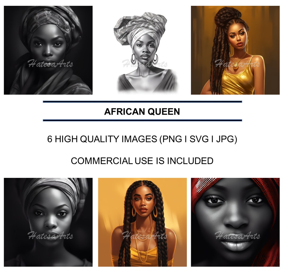African Queen I 6 High Quality PNG, SVG & JPG I Junk Journal, Digital ...