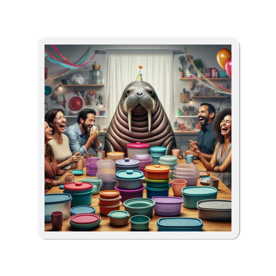 Funny Walrus at a Tupperware Party Die-cut Magnets, Cute Animal Fridge ...