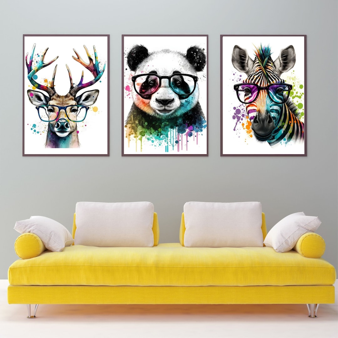 Set of 9 Watercolour PRINTABLE ART Animal Posters Colourful Painting ...