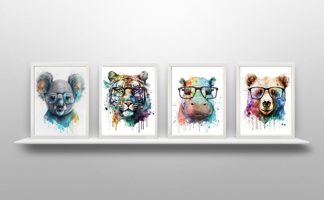 Set of 9 Watercolour PRINTABLE ART Animal Posters Colourful Painting ...