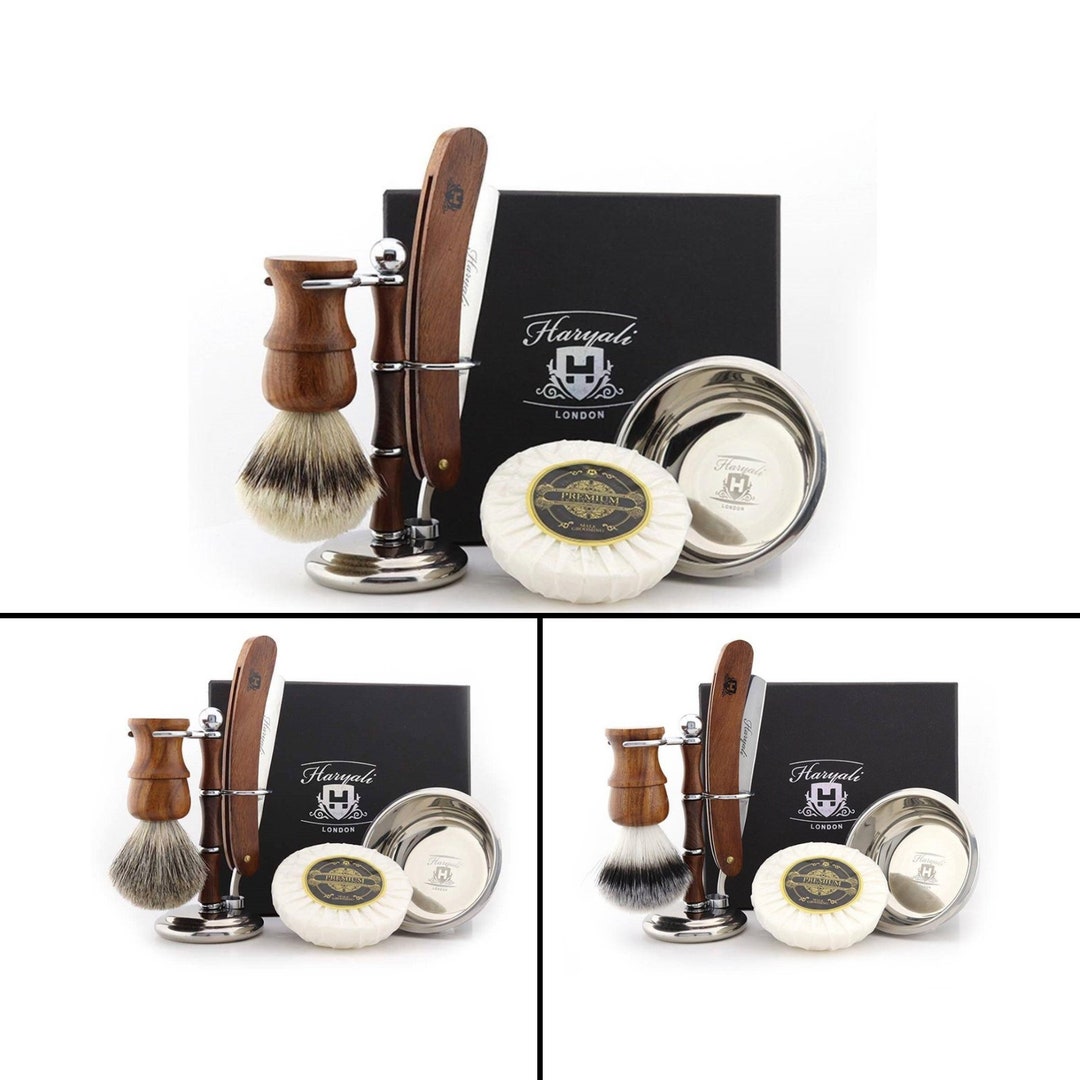 Handmade Wooden Shaving Kit for Men, Cut Throat Razor Shaving Brush ...