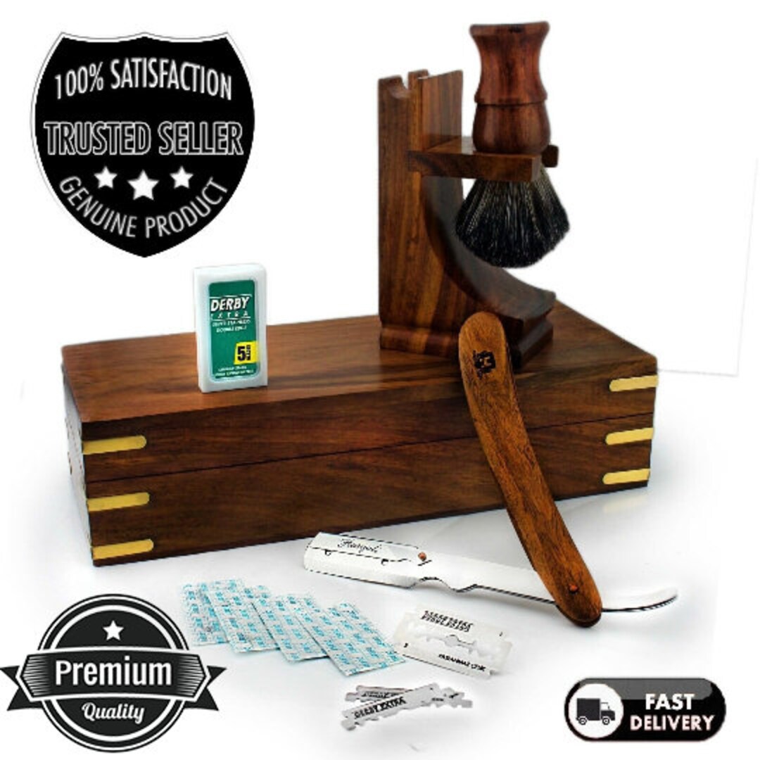 Nature Wooden Shaving Kit for Men, Straight Razor Shaving Brush Shaving ...