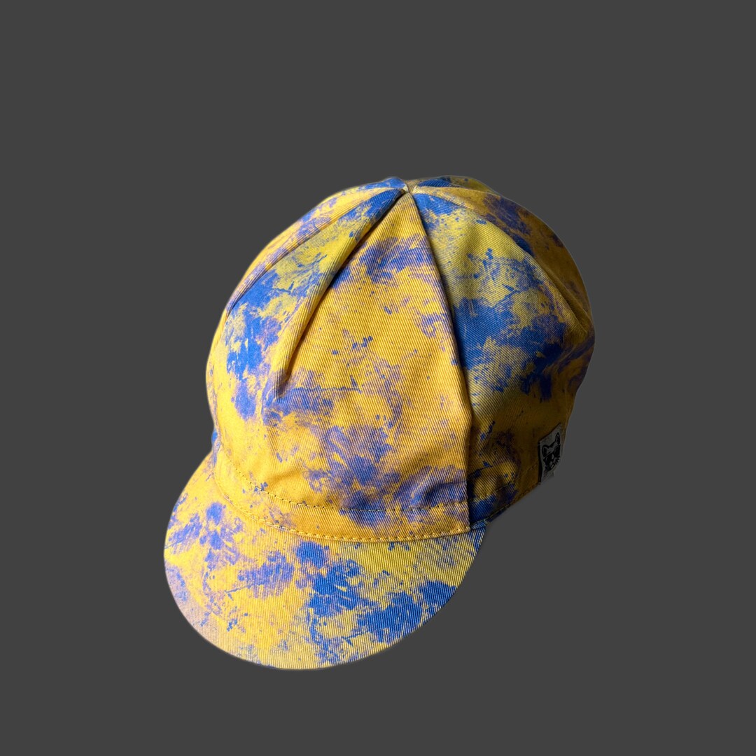 Handmade Cycling Cap – Mr.catwheel Logo Edition – Yellow Blue Splatter ...