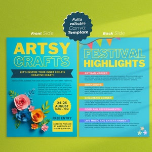 Fully Customisable Arts and Crafts Fair Flyer Template for Canva ...