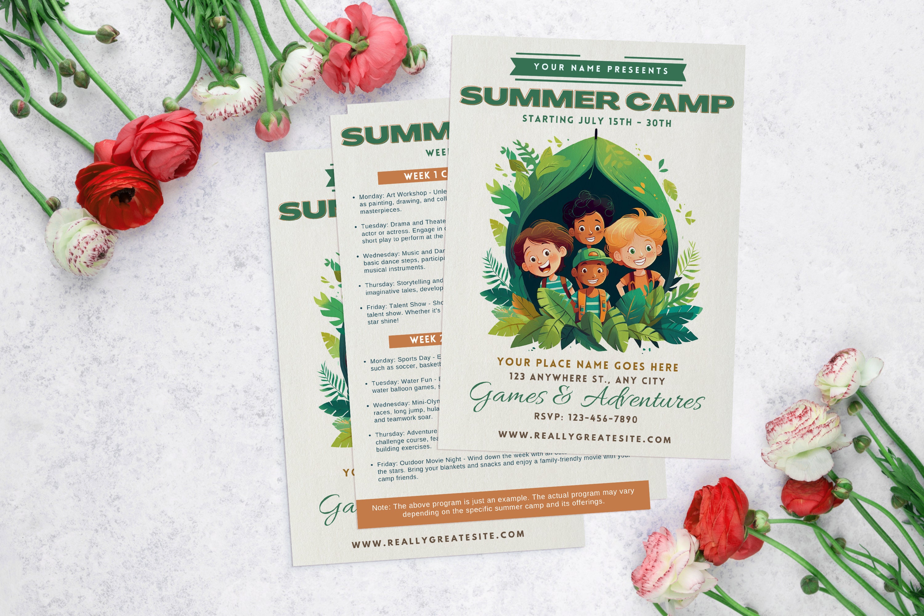 Fully Editable Kids Summer Camping Flyer Template for Canva ...