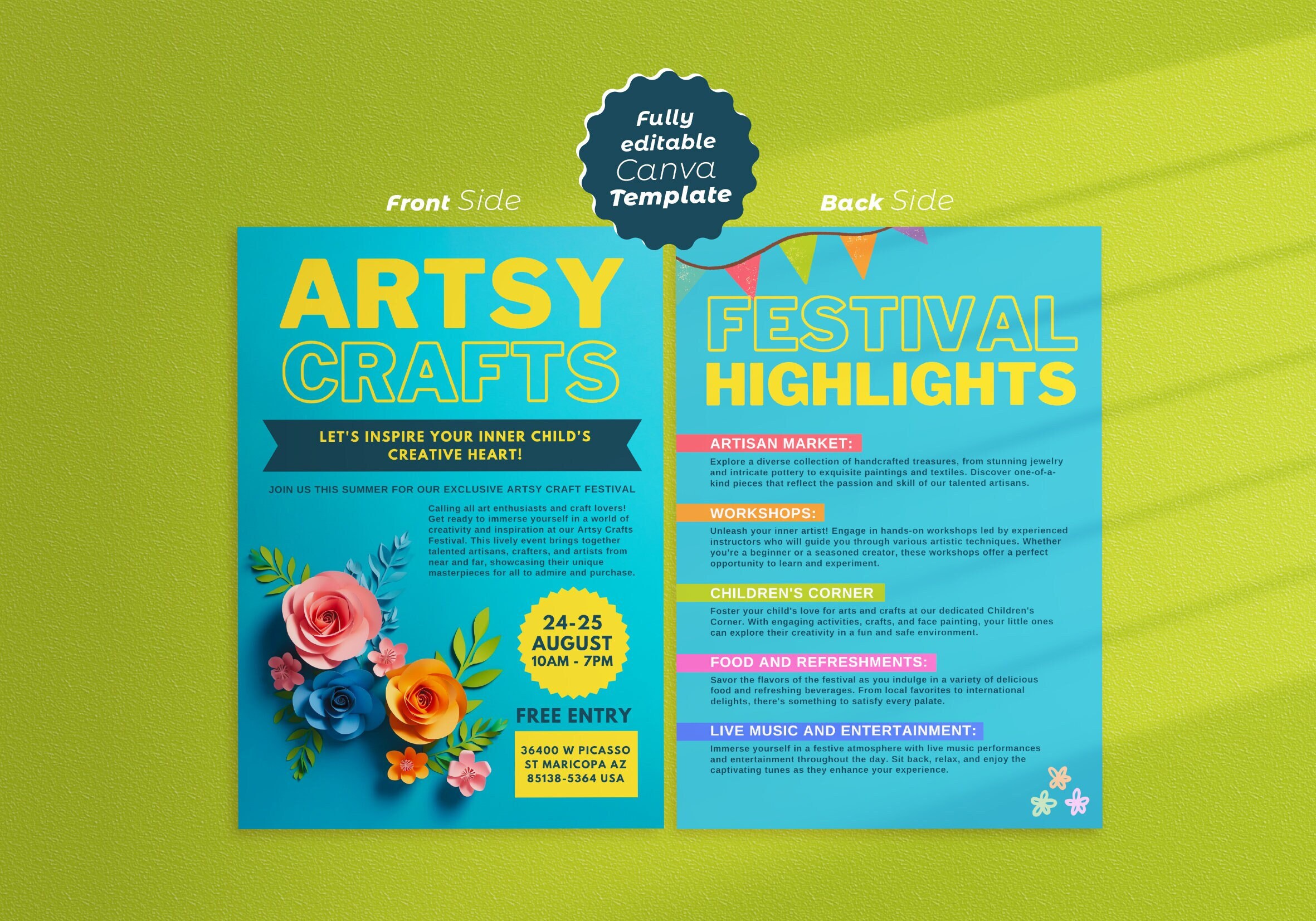 Fully Customisable Arts and Crafts Fair Flyer Template for Canva ...