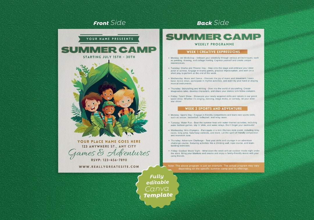 Fully Editable Kids Summer Camping Flyer Template for Canva ...