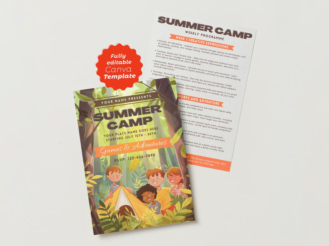 Fully Editable Kids Summer Camping Flyer Template for Canva ...