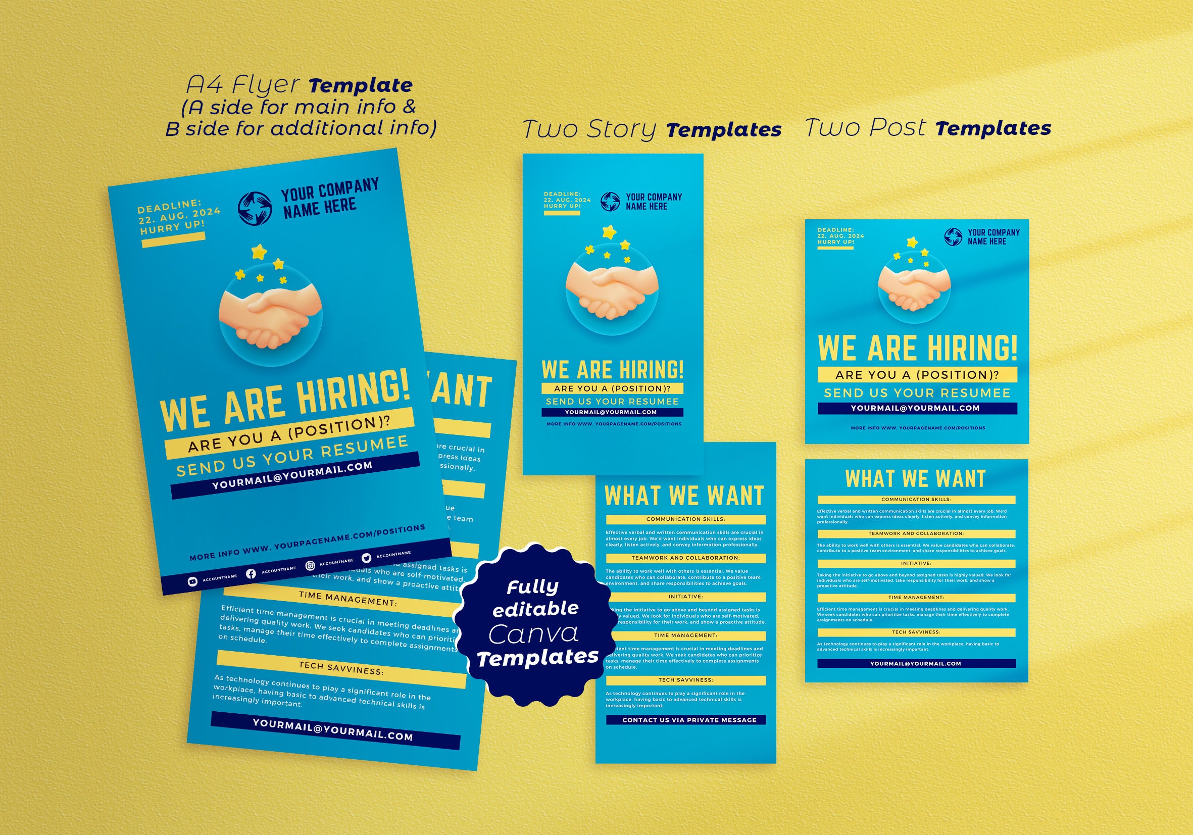 We Are Hiring Fully Editable Two Sides Canva Flyer + 2 Story + 2 Posts ...