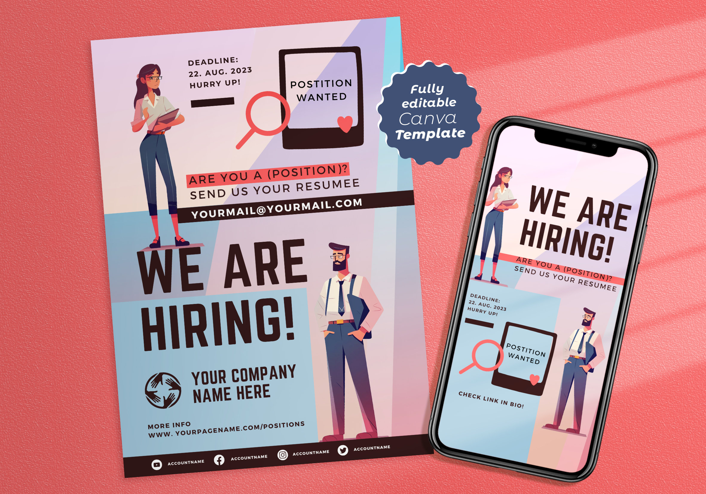 We Are Hiring: Fully Editable Canva Flyer Story 2 Posts Printable ...