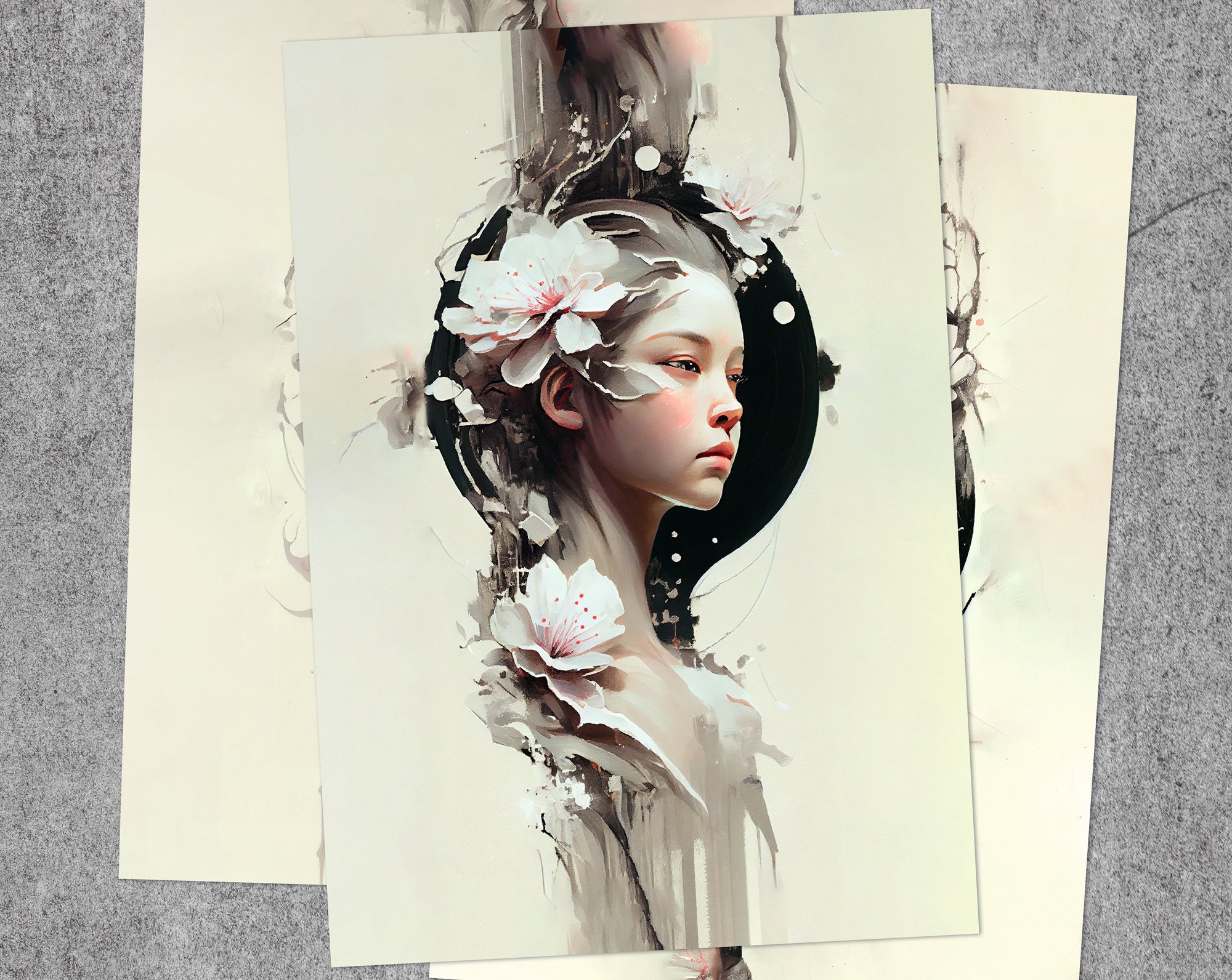 3 Printable Female Illustrations: Desaturated Sakura Girls - Etsy