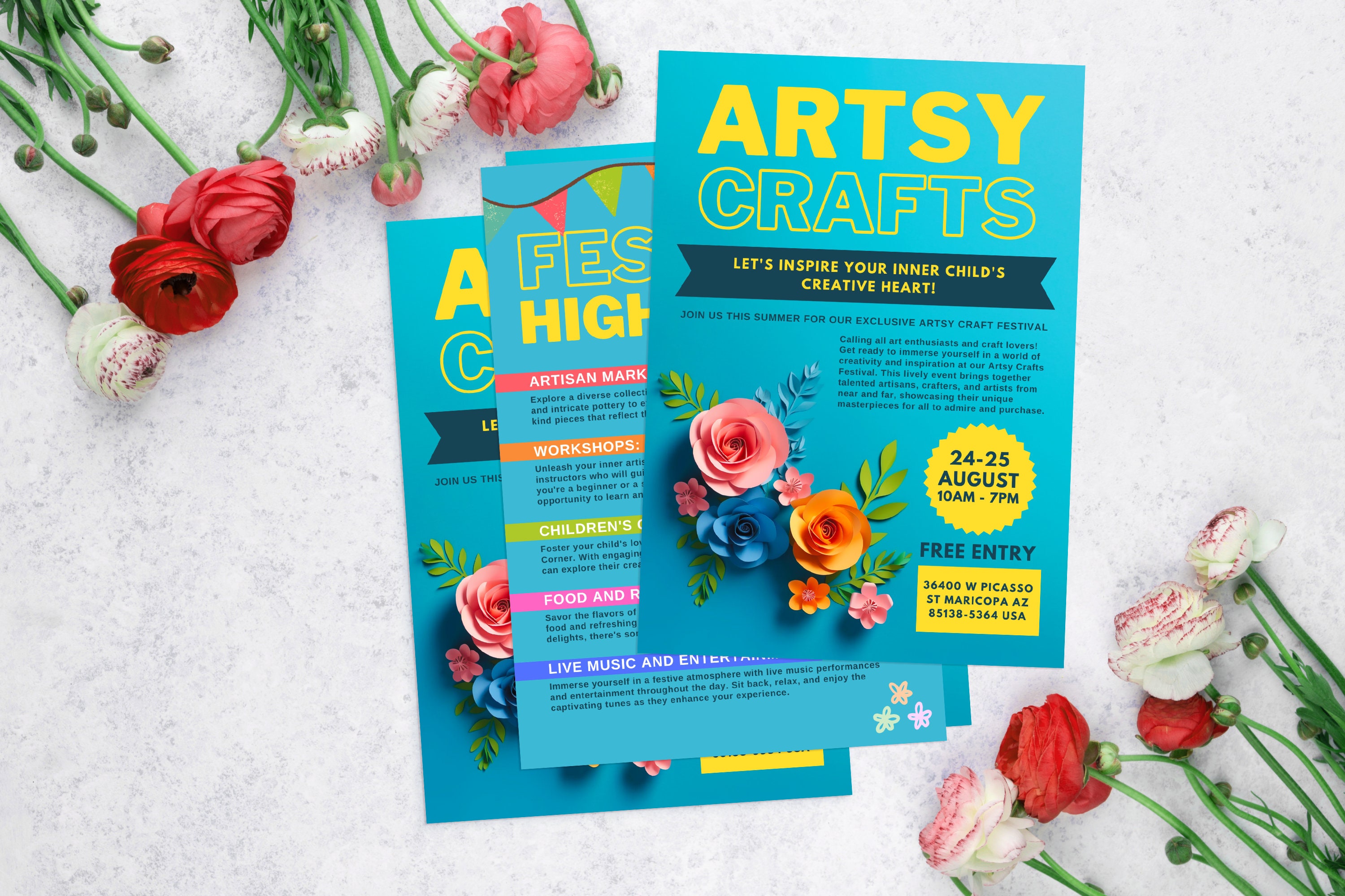 Fully Customisable Arts and Crafts Fair Flyer Template for Canva ...