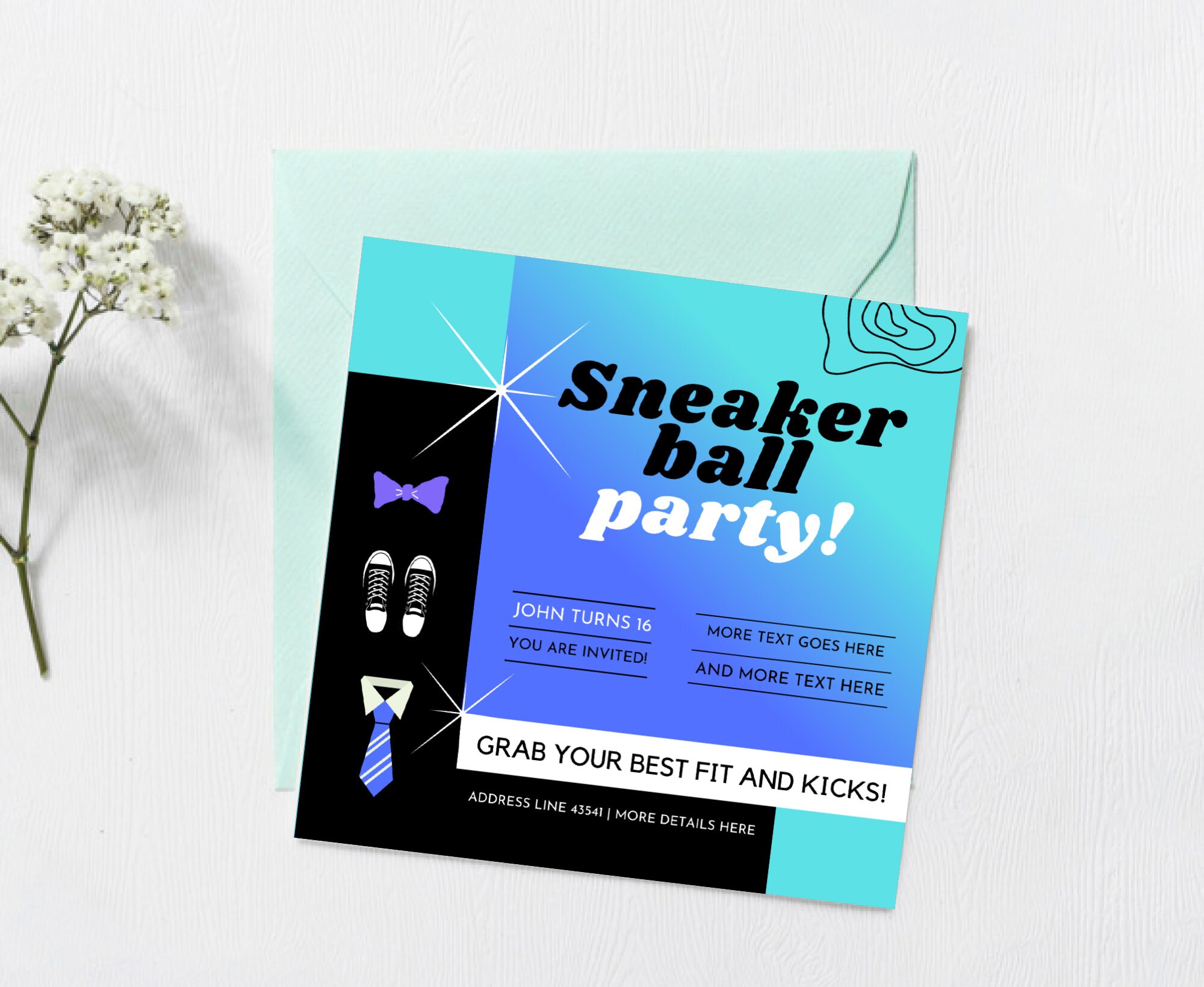 Sneaker Ball Party Invitation: Printable Canva Template Colorful Bright ...
