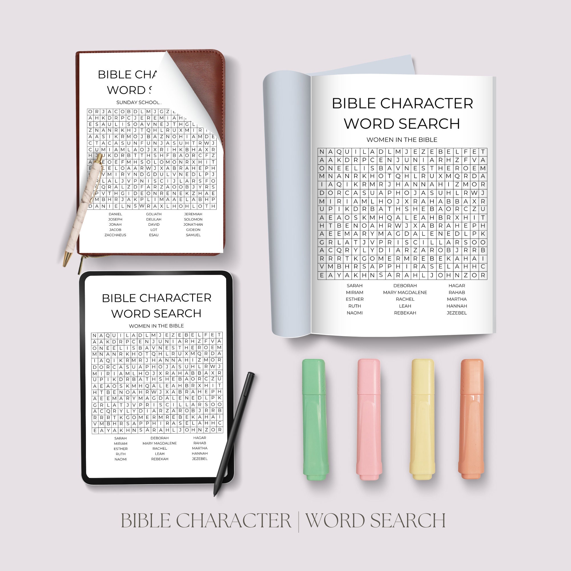 3 Pages Bible Character Word Search Printable Sunday School Kids ...