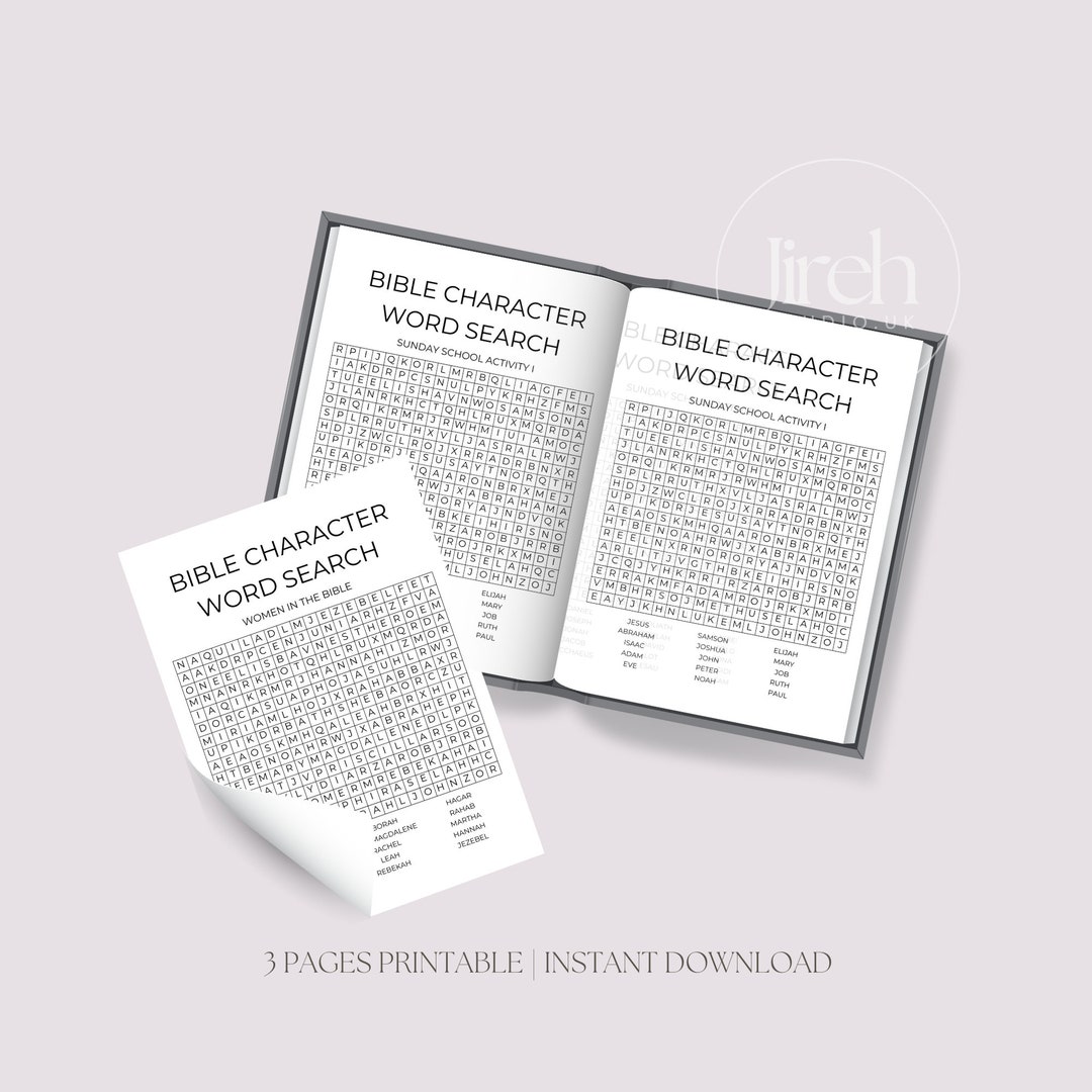 3 Pages Bible Character Word Search Printable Sunday School Kids ...
