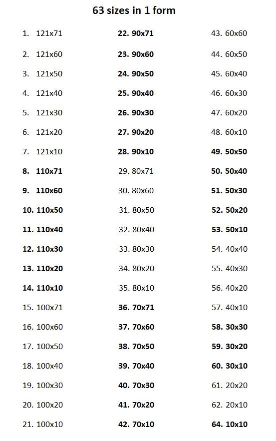 63 Size in 1 Form 121x71cm/48x28 HDPE - Etsy