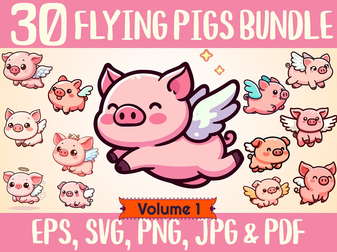 Flying Pig SVG When Pigs Fly Pig With Wings Digital Download Instant ...